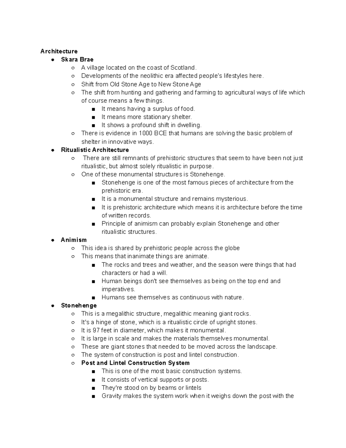 ARTH Aug 30 - First week of class notes - Architecture Skara Brae A ...