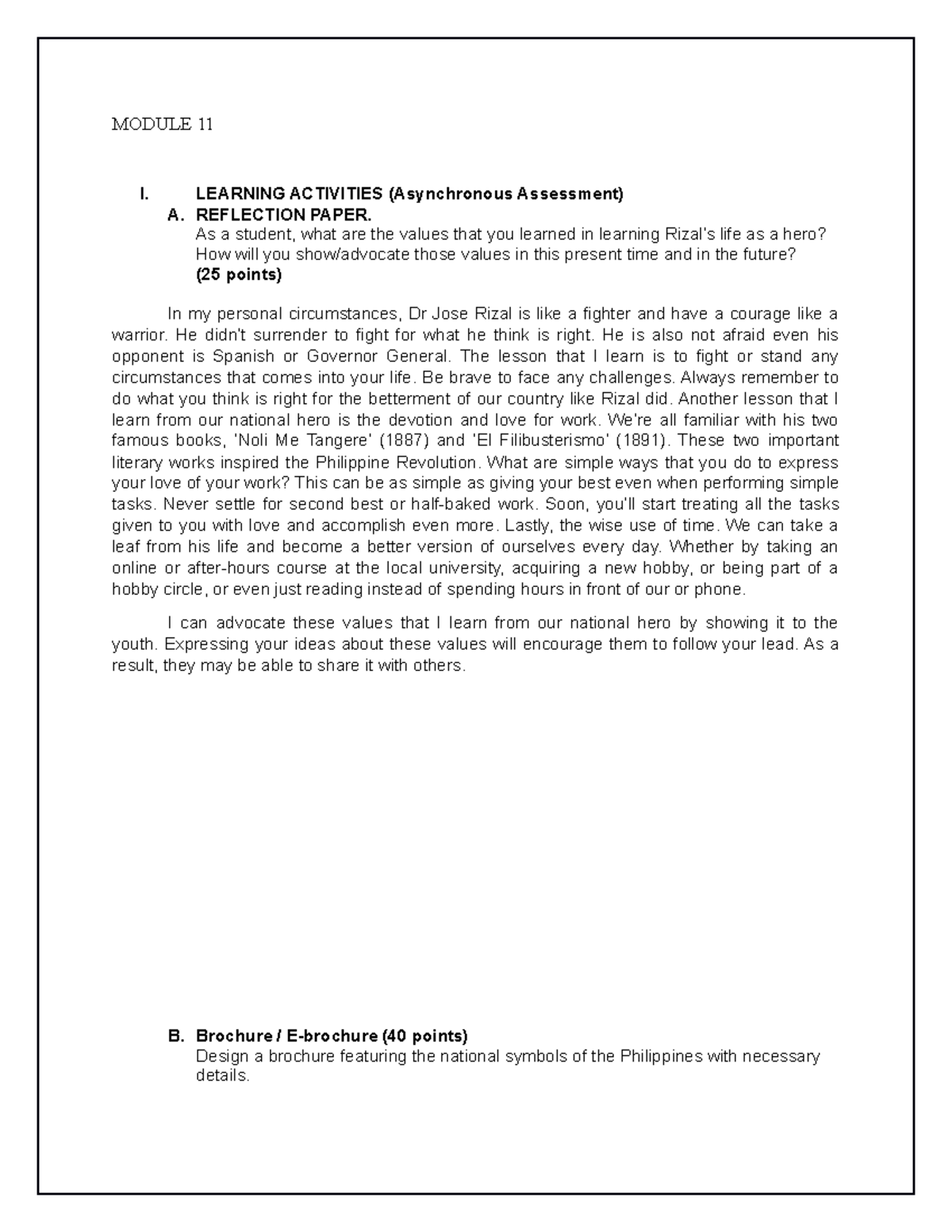 Module 11 - learning activities - MODULE 11 I. LEARNING ACTIVITIES ...