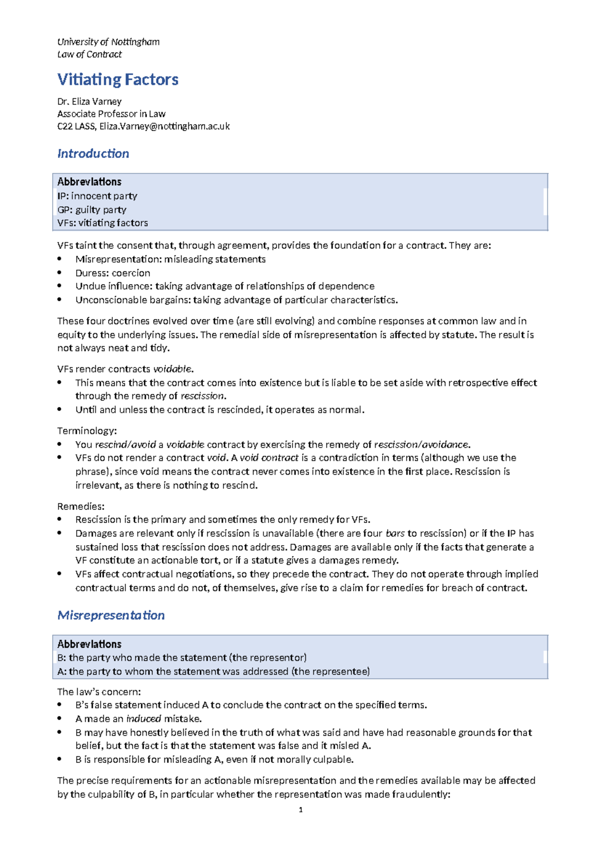 04 Vitiating Factors 2023-24 - Law of Contract Vitiating Factors Dr ...