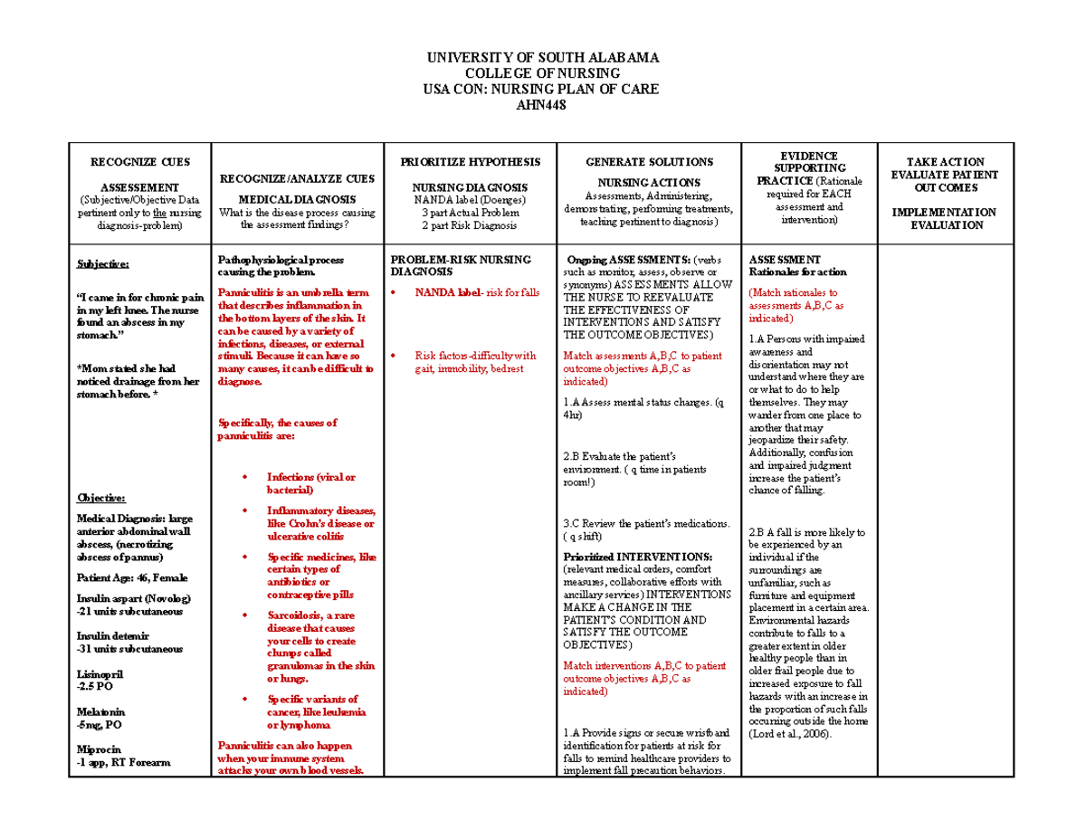 Week 9 care plan 3 - coursework - RECOGNIZE CUES ASSESSEMENT ...