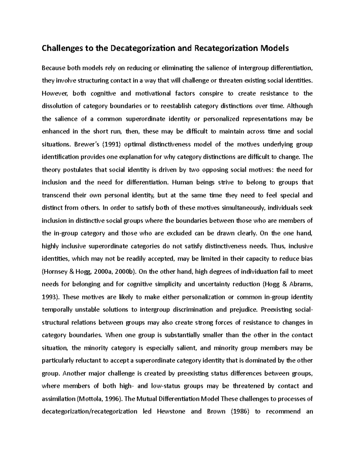 Challenges to the Decategorization and Recategorization Models ...