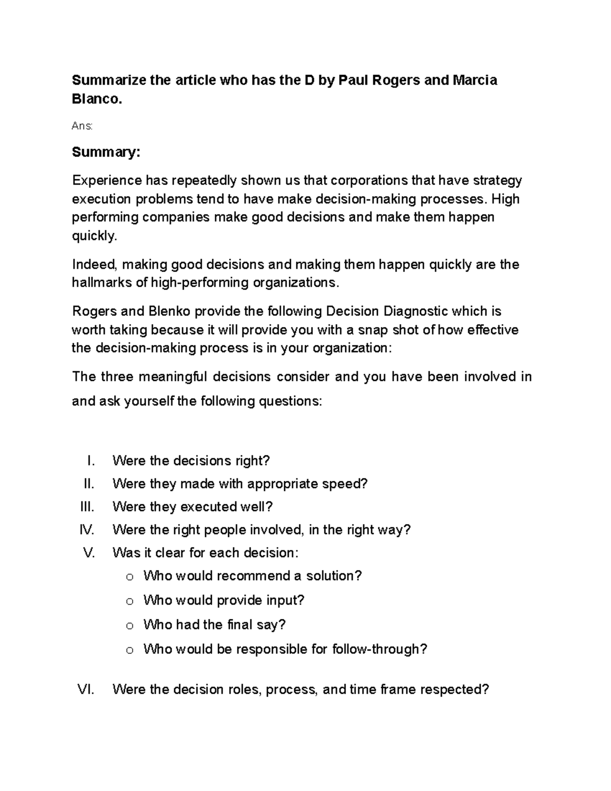 Article Hrm - Summarize the article who has the D by Paul Rogers and ...