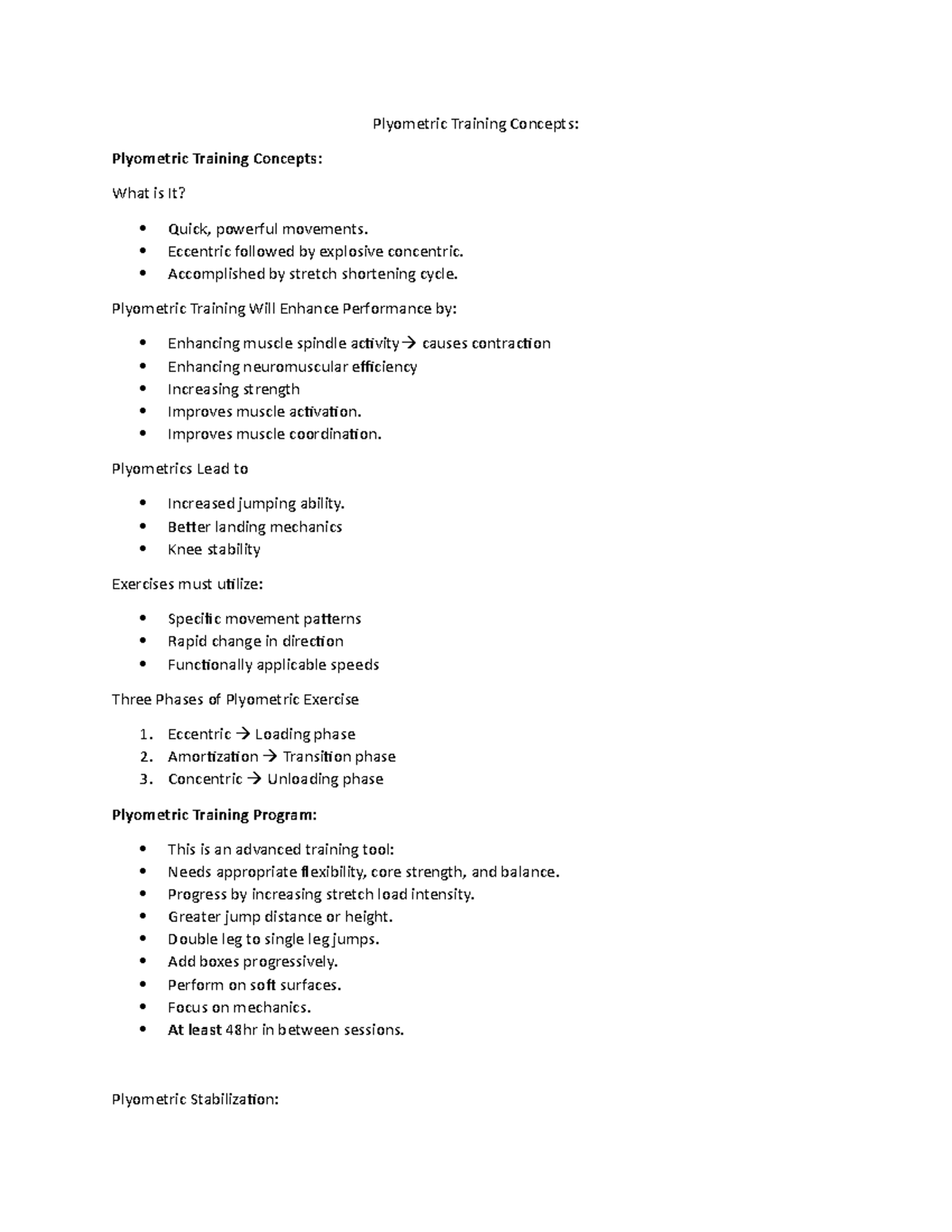Plyometric Training - Eccentric followed by explosive concentric ...