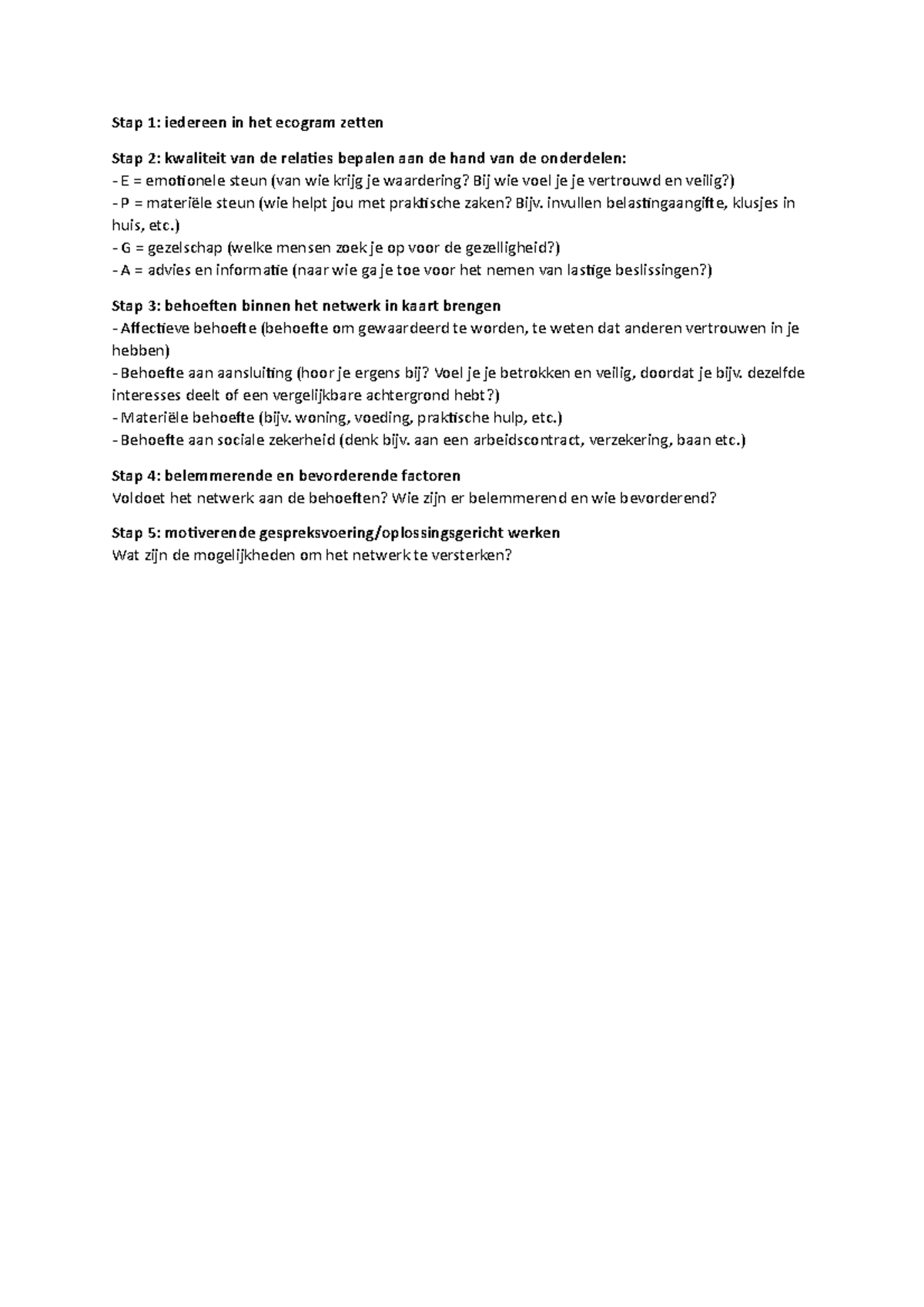 Stappen ecogram netwerken - Stap 1: iedereen in het ecogram zetten Stap ...