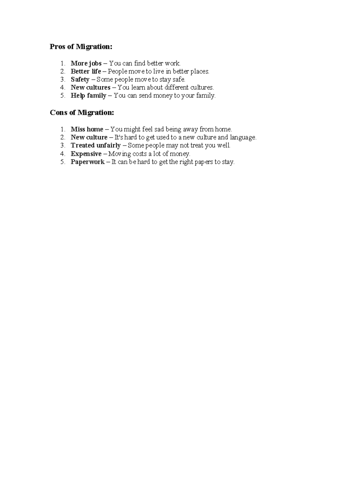 Pros of Migration - CONVERSATION CLASS - Pros of Migration: 1. More ...