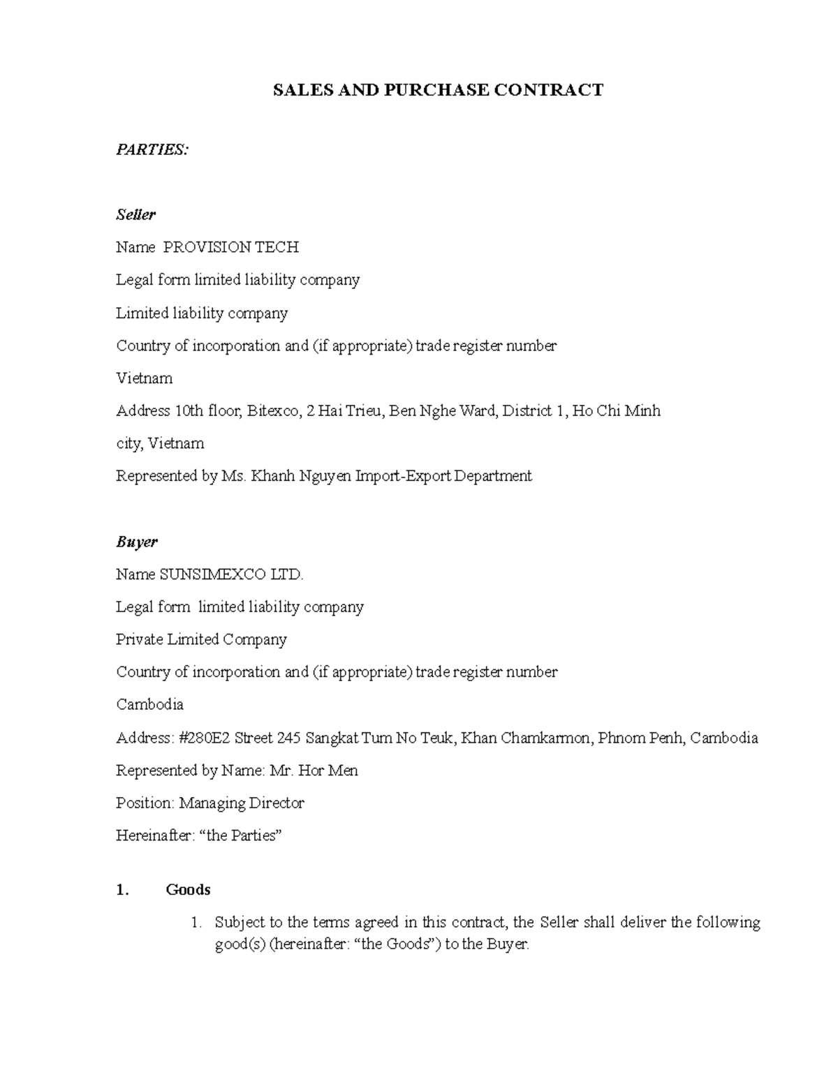 Sales Contract - NFJKAWEHF - SALES AND PURCHASE CONTRACT PARTIES ...