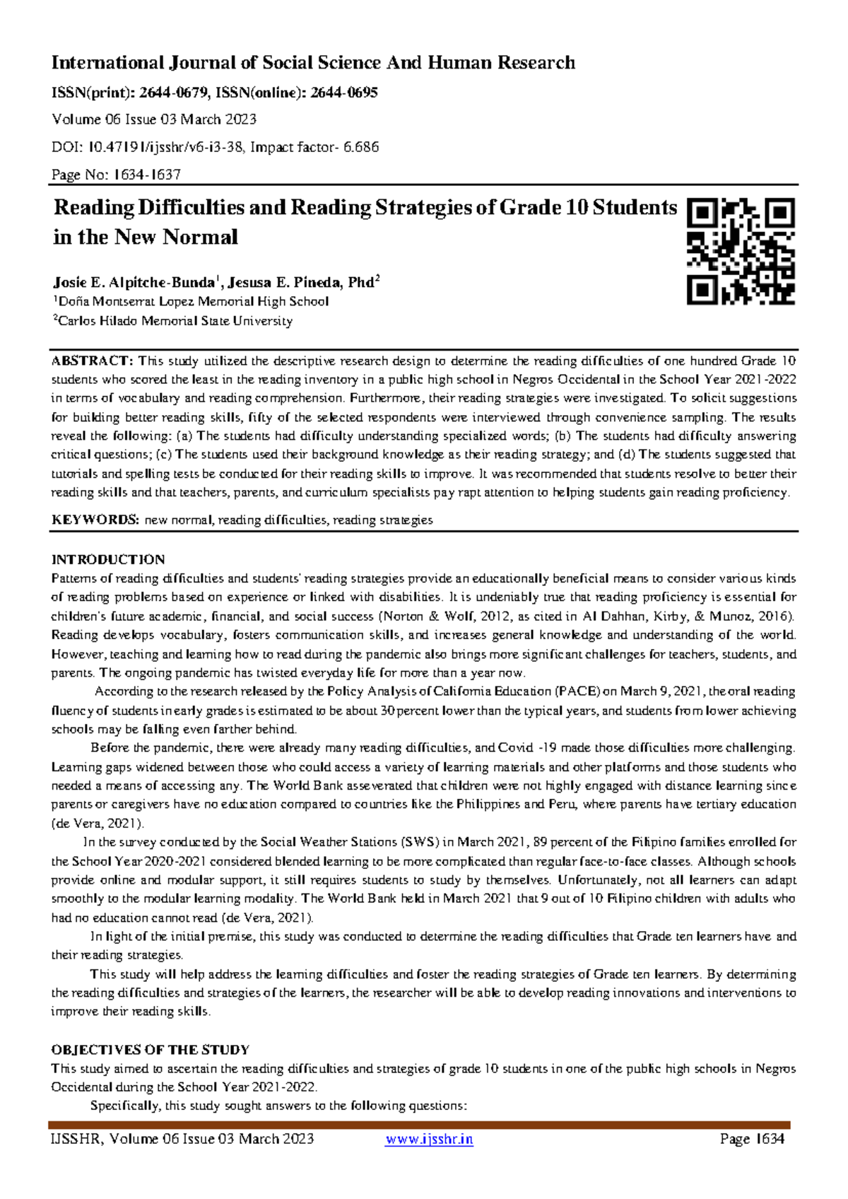 Reading Difficulties and Reading Strategies of Gra - International ...