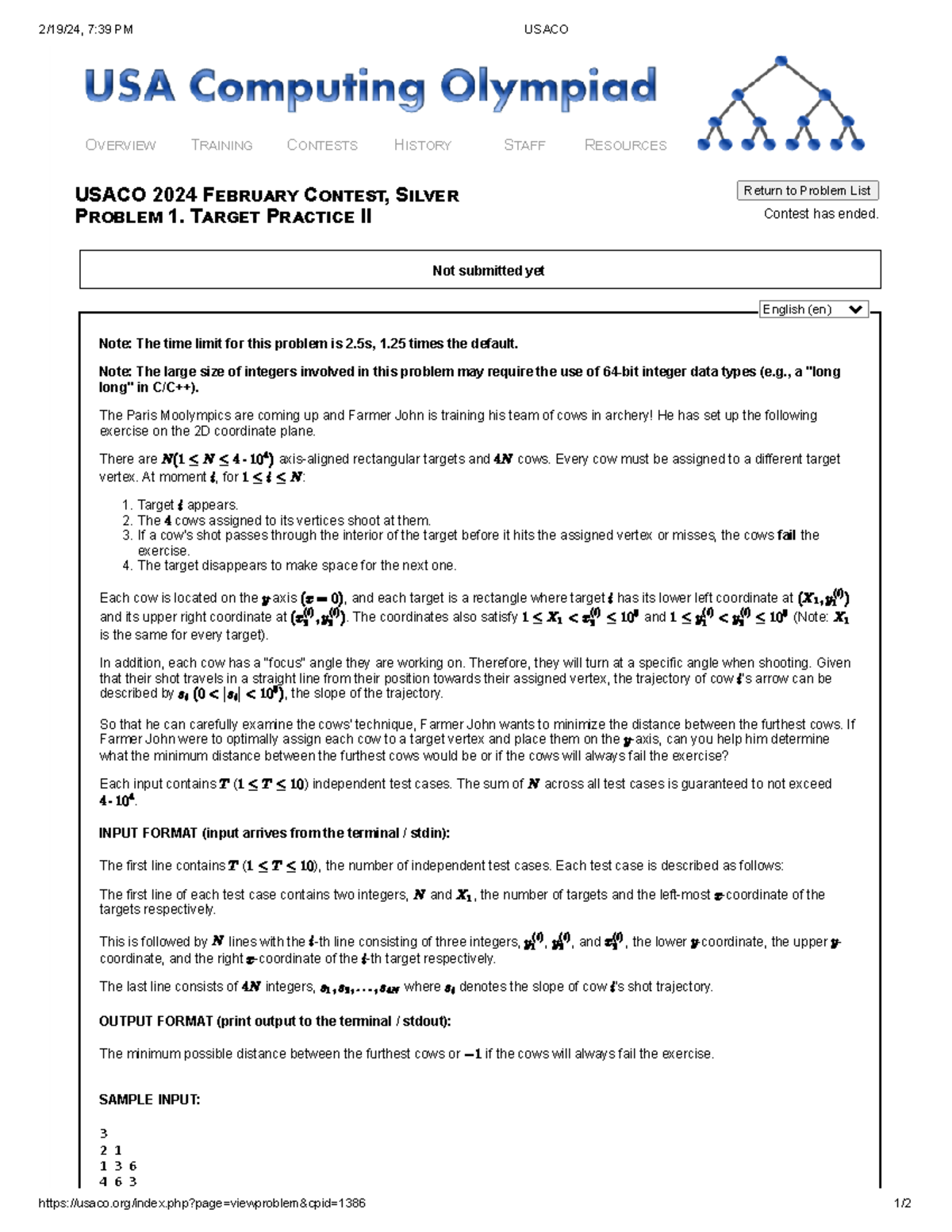 Usaco Target Practice II - 2/19/24, 7:39 PM USACO usaco/index.php?page ...