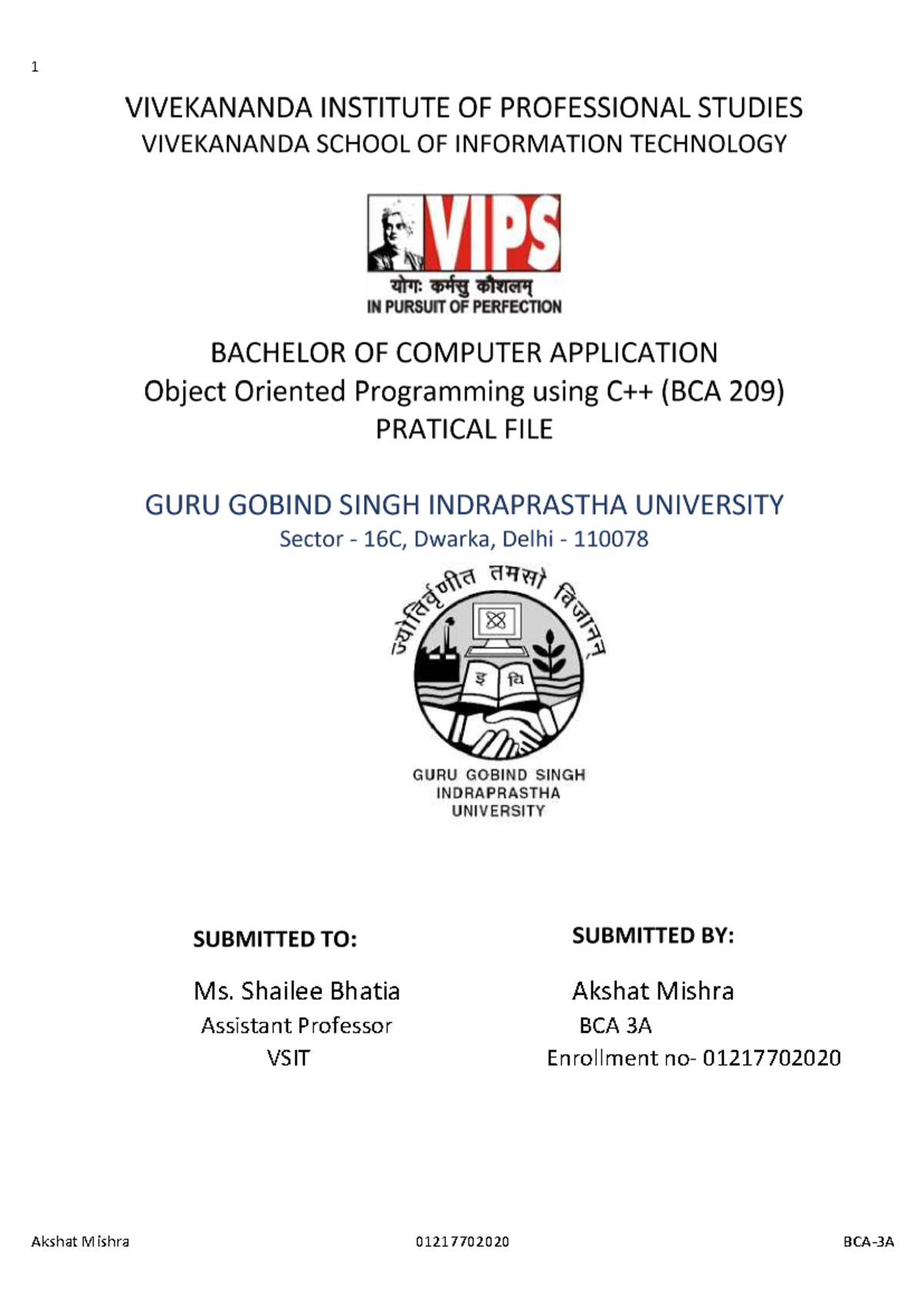 Akshat Mishra OOPs Practical File - Ms. Shailee Bhatia Akshat Mishra ...