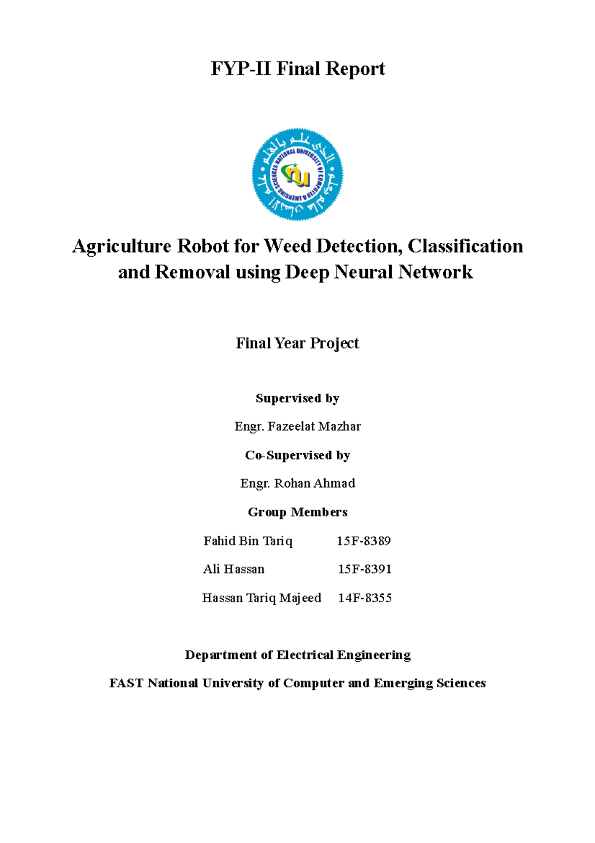 FYP Final Report 11 - FYP-II Final Report Agriculture Robot for Weed ...