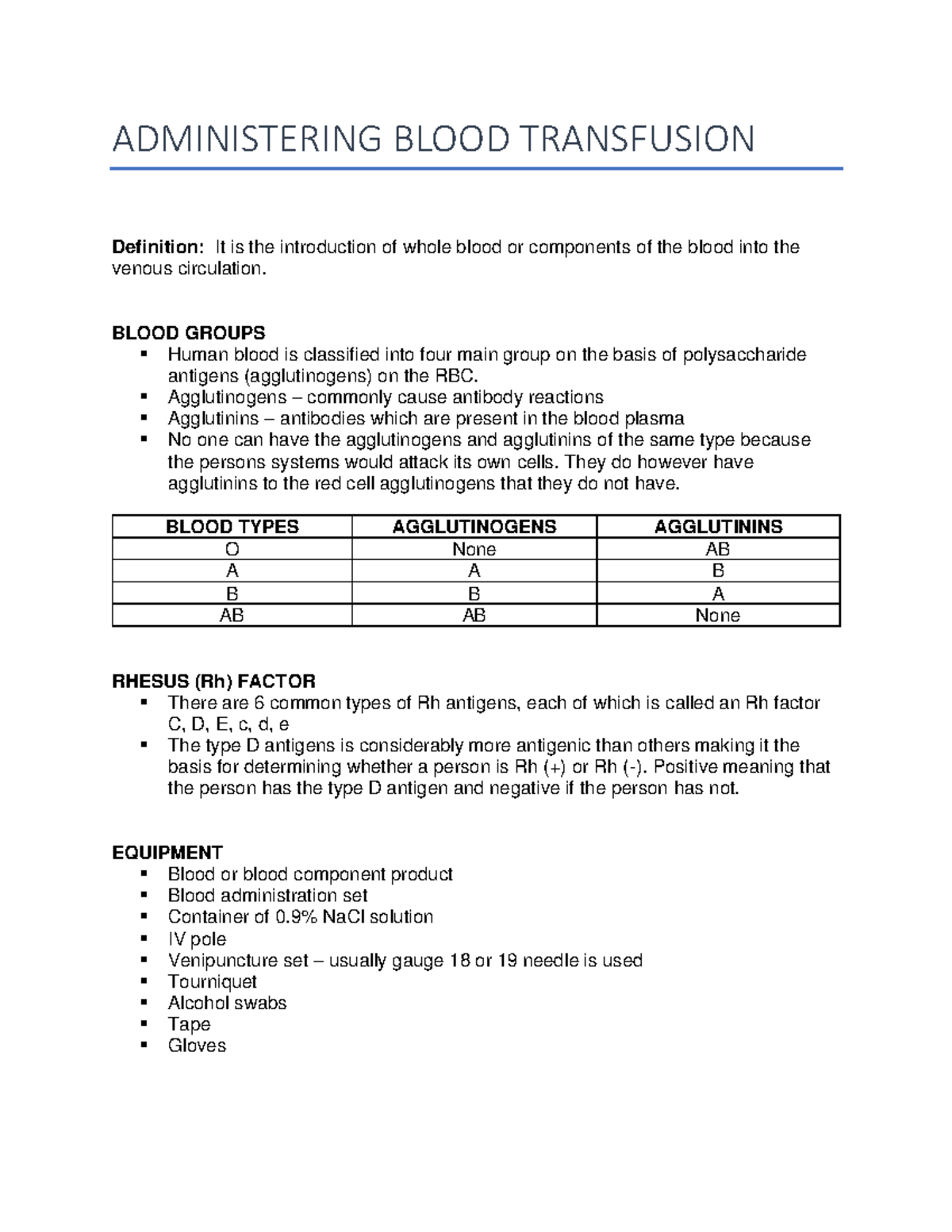 Administering a Blood Transfusion - ADMINISTERING BLOOD TRANSFUSION ...