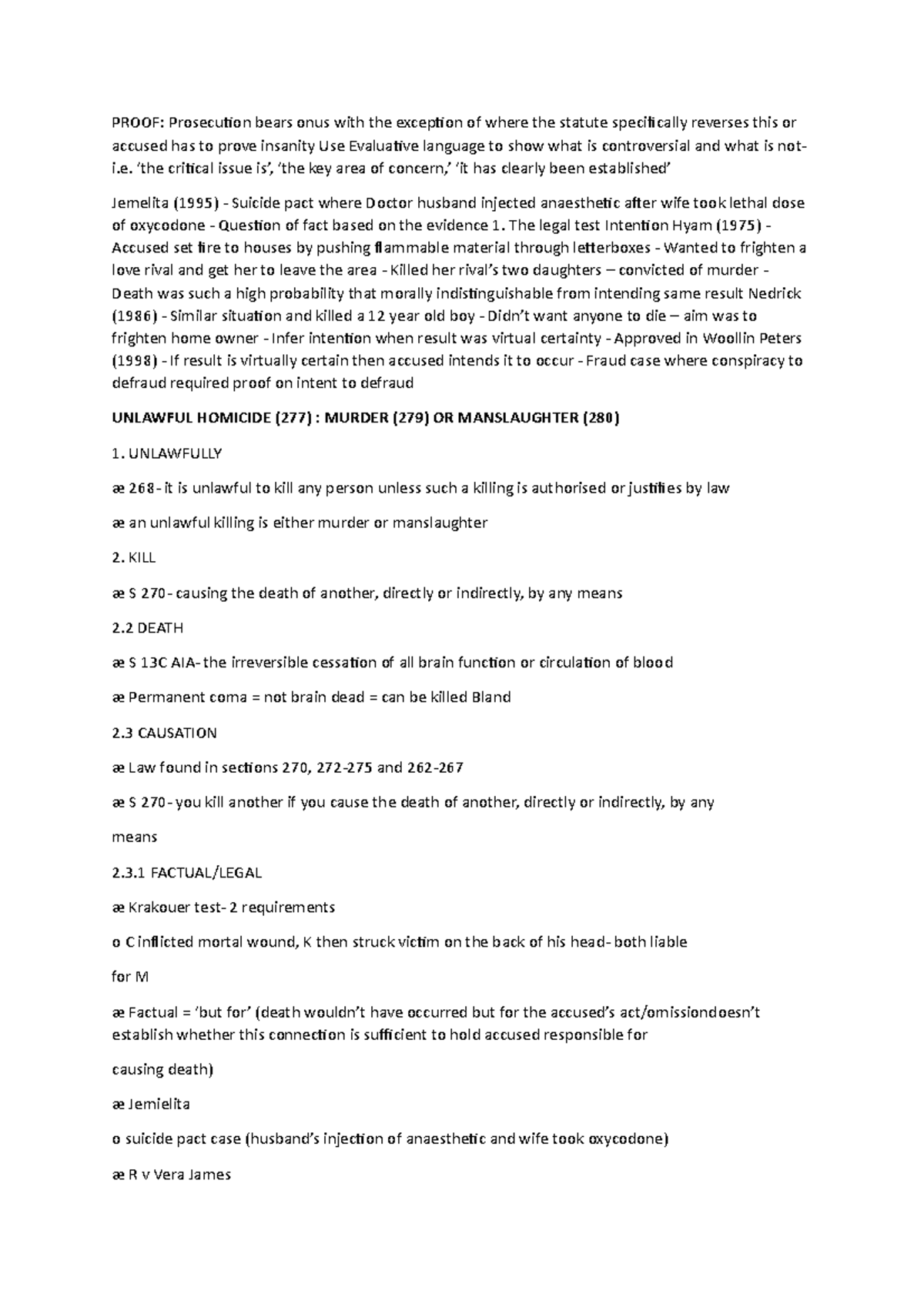 Criminal Test - Lecture notes 2 - PROOF: Prosecution bears onus with ...