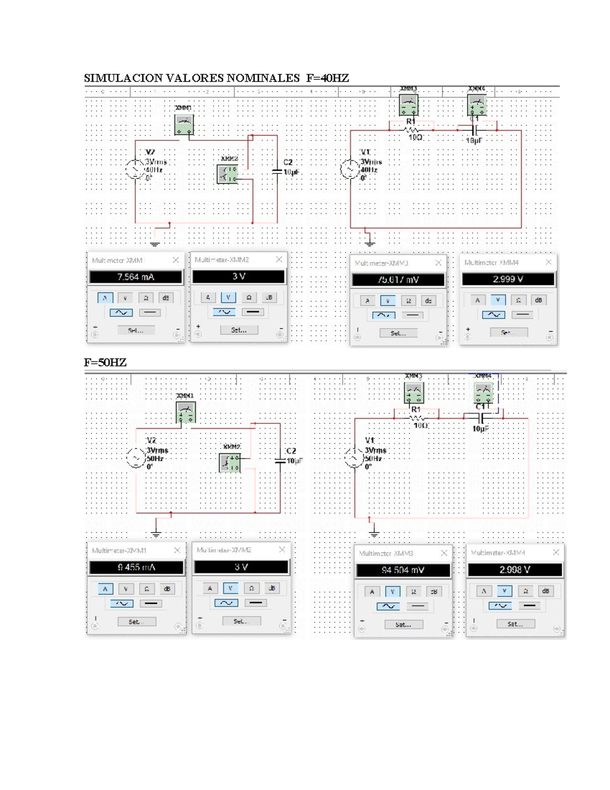 Multisim - SIMULACIONES - Analisis de Circuitos - SIMULACION VALORES NOMINALES F=40HZ - Studocu