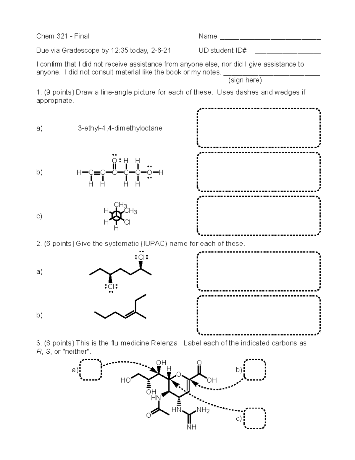 Chem 321 2021 winter final - Due via Gradescope by 12:35 today, 2-6 ...