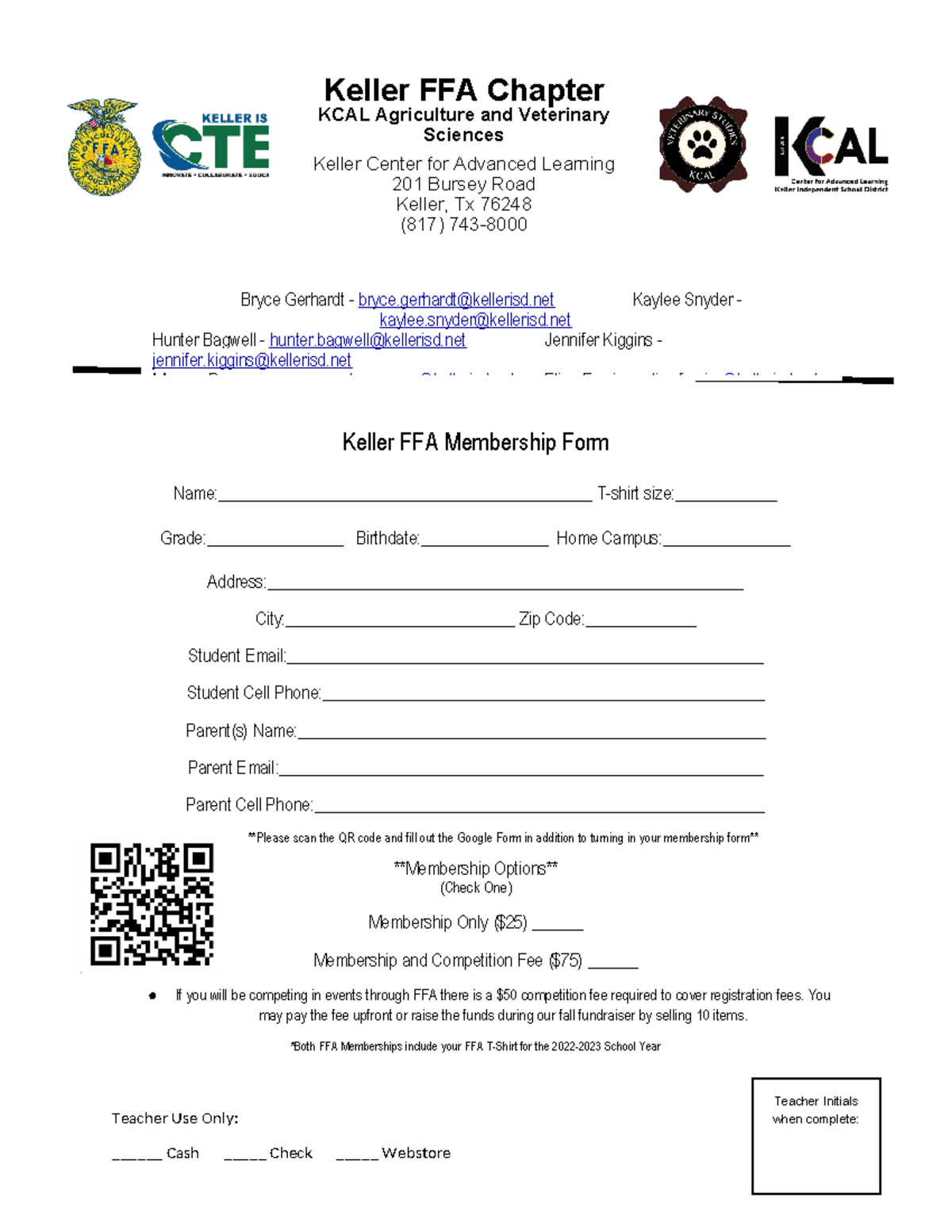 Membership 22-23 - Keller FFA Membership Form Name