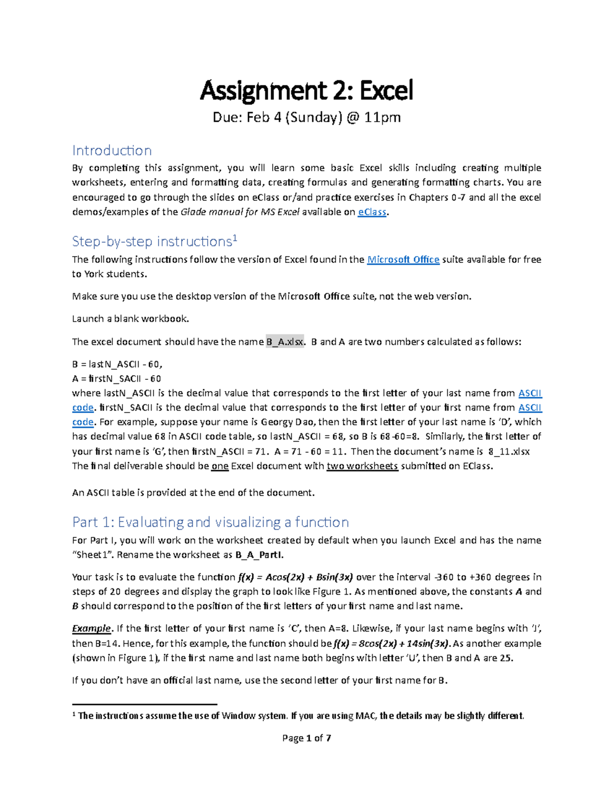 Assignment 2 - instructions - Assignment 2: Excel Due: Feb 4 (Sunday ...