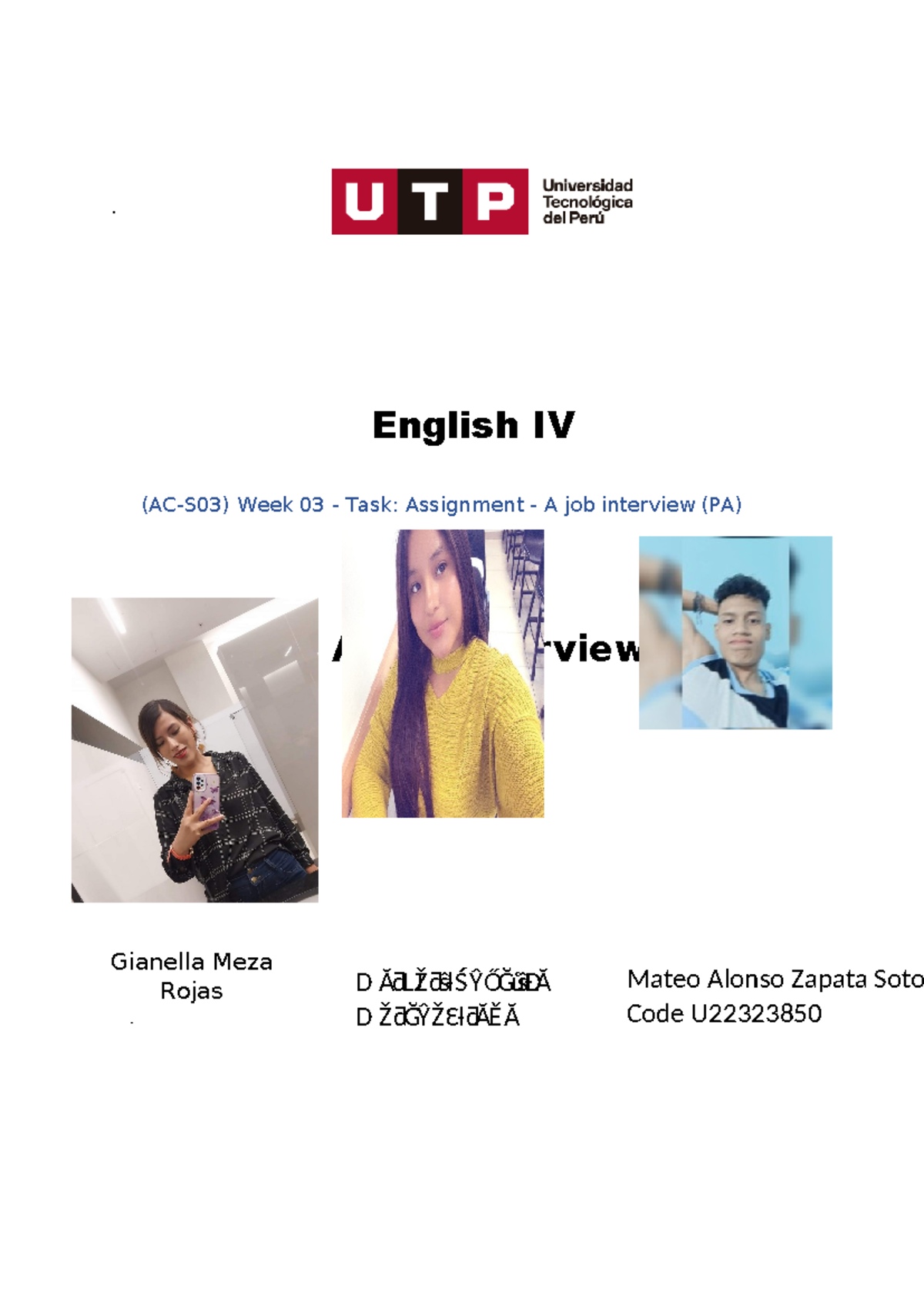 Week5 - . English IV Gianella Meza Rojas Code U D ĂƌLJŽƌŝƚŚŶŐĞůŝĐĂ D ...