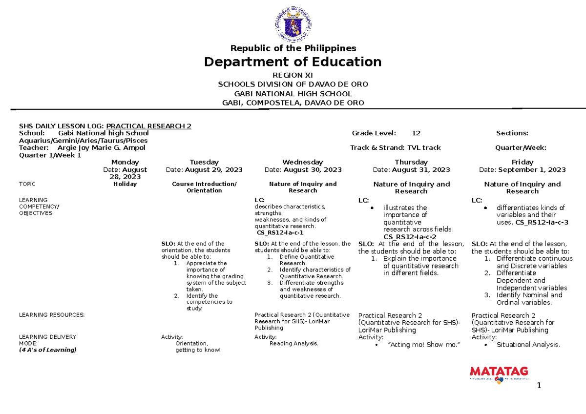 DLL Prac 2 2023 - 2024 - hand out for PR2 - Department of Education ...