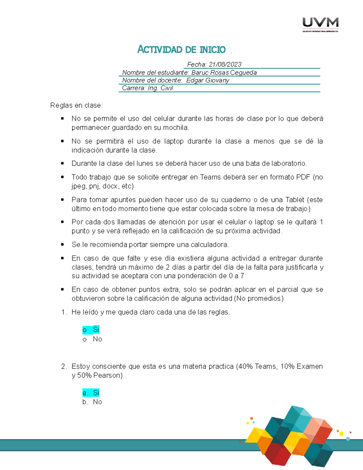 Actividad de inicio - es de hace 4 años - ACTIVIDAD DE INICIO Fecha: 21 ...
