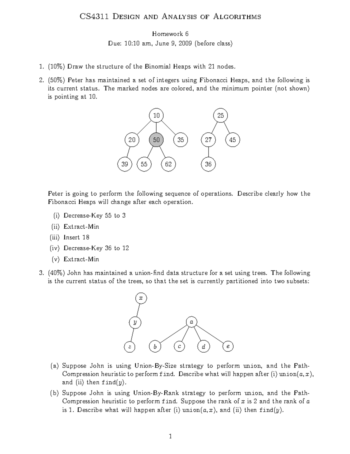 Assign 6 - CS4311 Design and Analysis of Algorithms Homework 6 Due: 10:10 am, June 9, 2009 ...