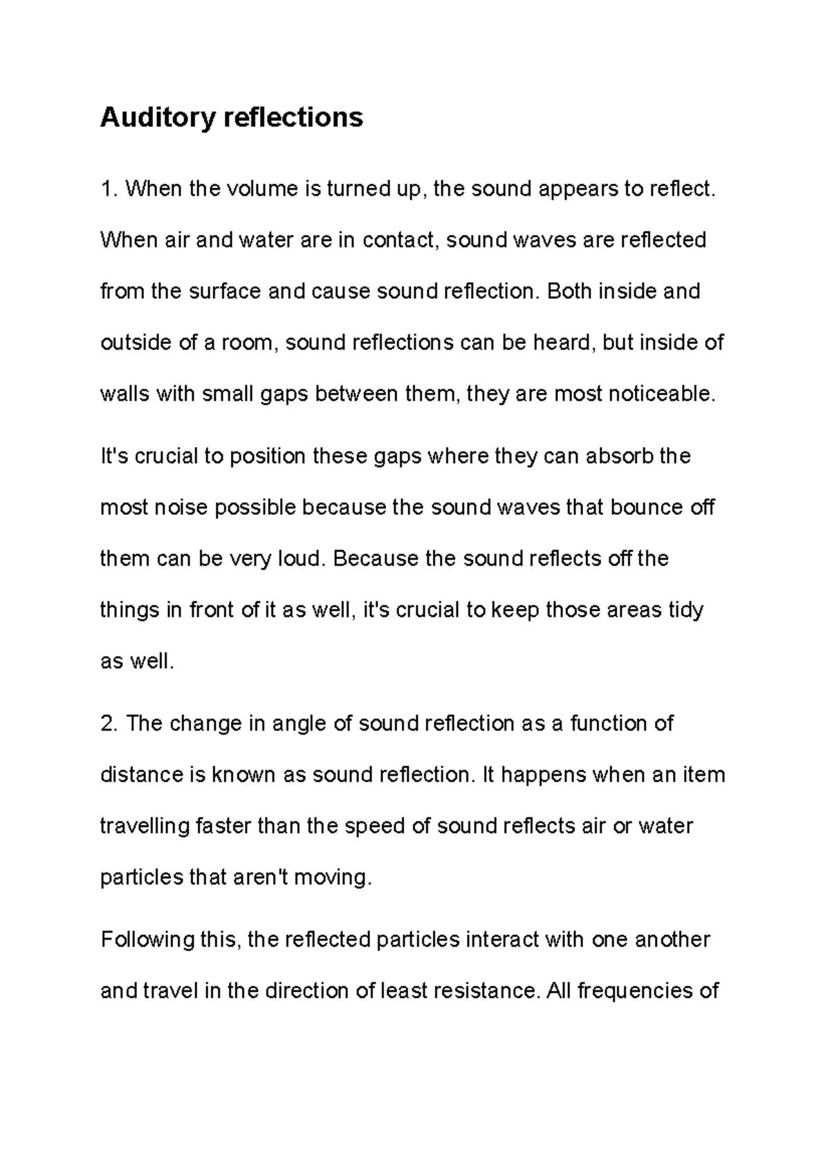 Auditory reflections - Notes - Auditory reflections When the volume is ...