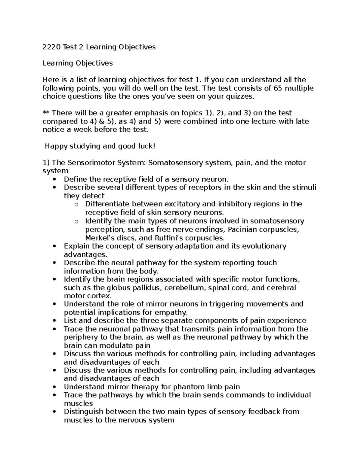 Test 2 Learning Objectives - 2220 Test 2 Learning Objectives Learning ...