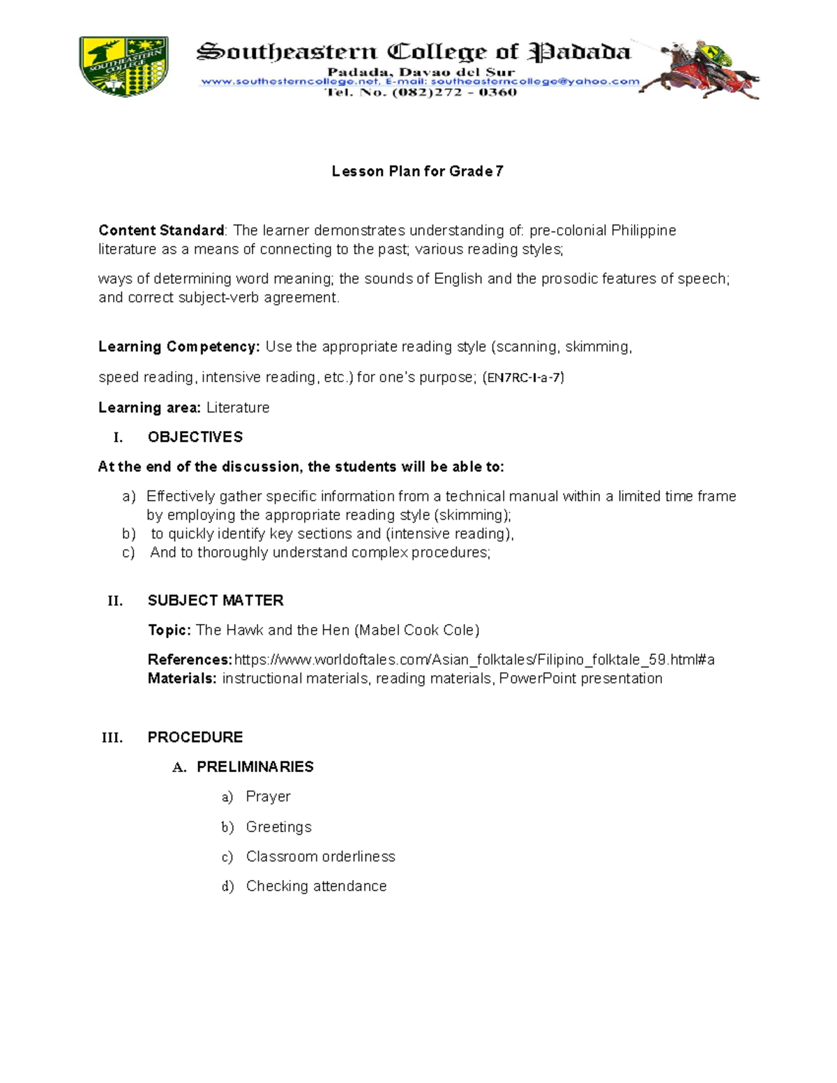 Lesson-Plan-for-Grade-7 - Lesson Plan for Grade 7 Content Standard: The ...