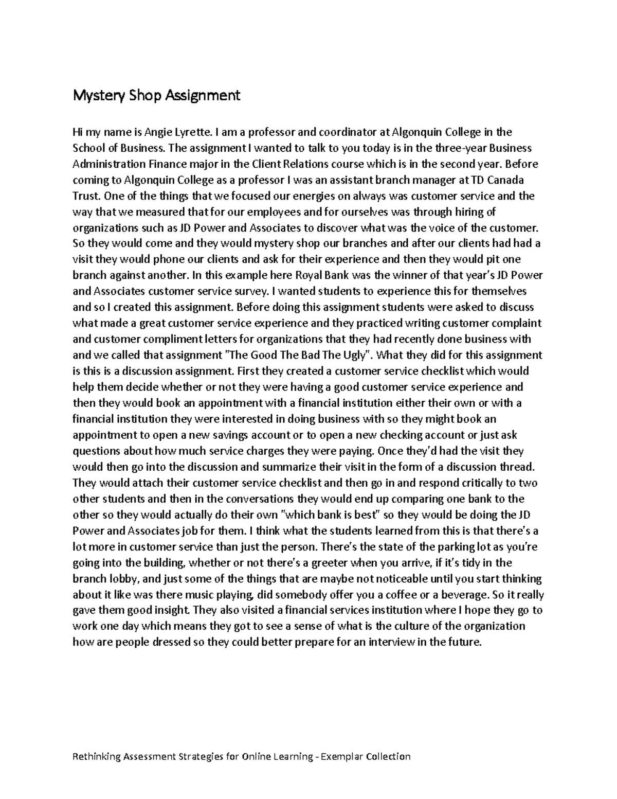 Mystery-Shop-Assignment Transcript - Rethinking Assessment Strategies for Online Learning ...