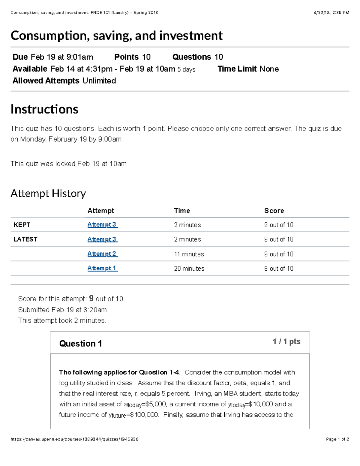 Quiz 4 - Consumption, saving, and investment - Consump!on, saving, and ...