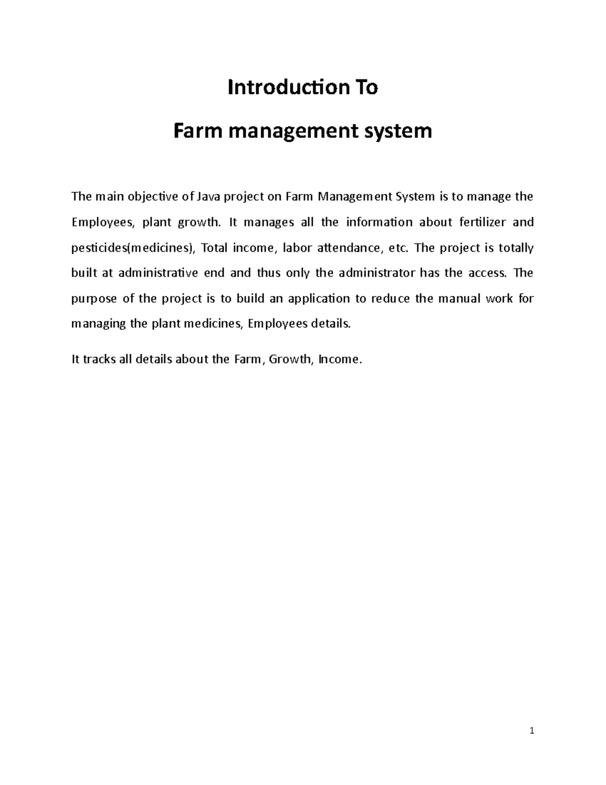 Farm synopsis - Introduction To Farm management system The main ...
