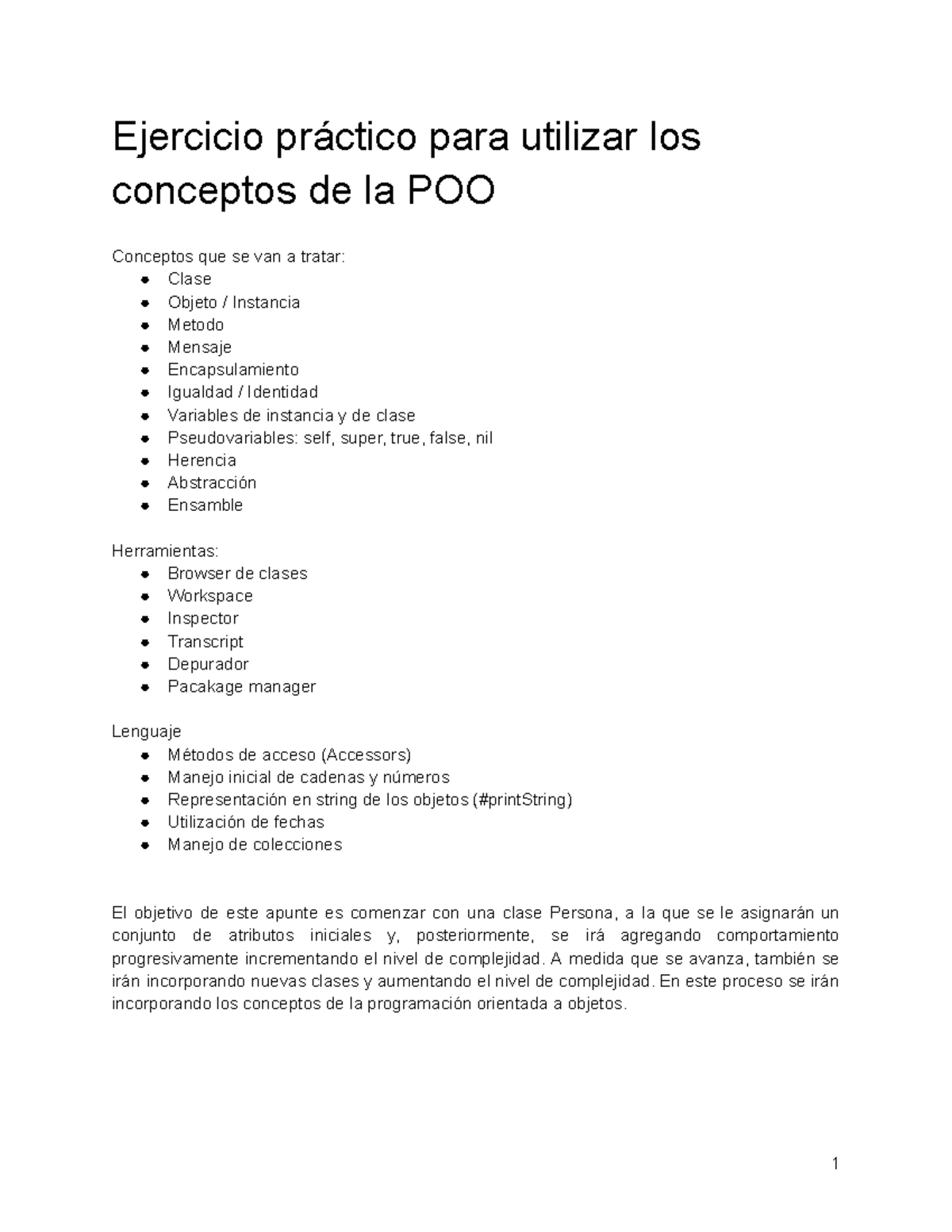 Conceptos de la POO - Aplicados en Smalltalk - Ejercicio práctico para utilizar los conceptos de ...