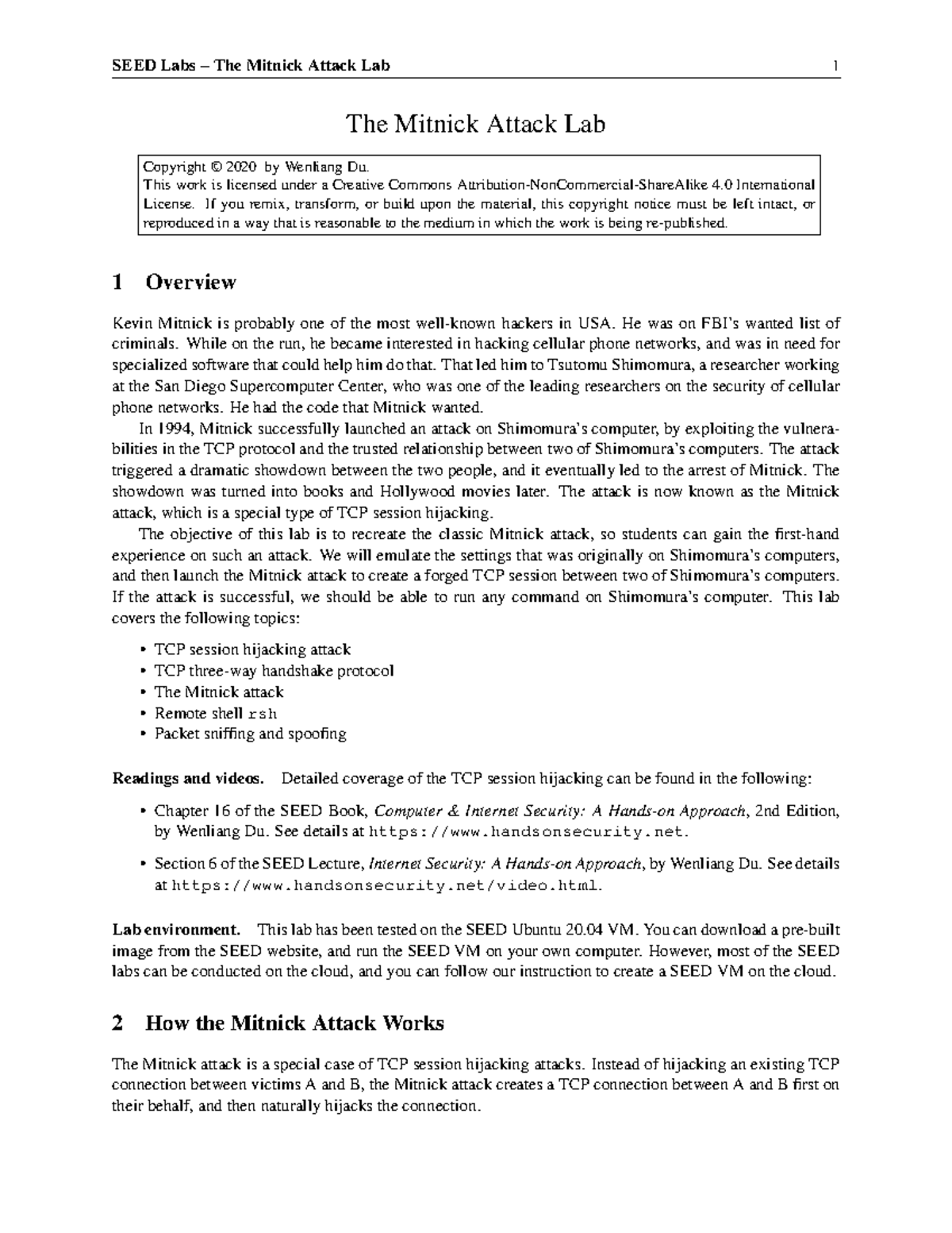 Mitnick Attack - This work is licensed under a Creative Commons Attribution-NonCommercial ...