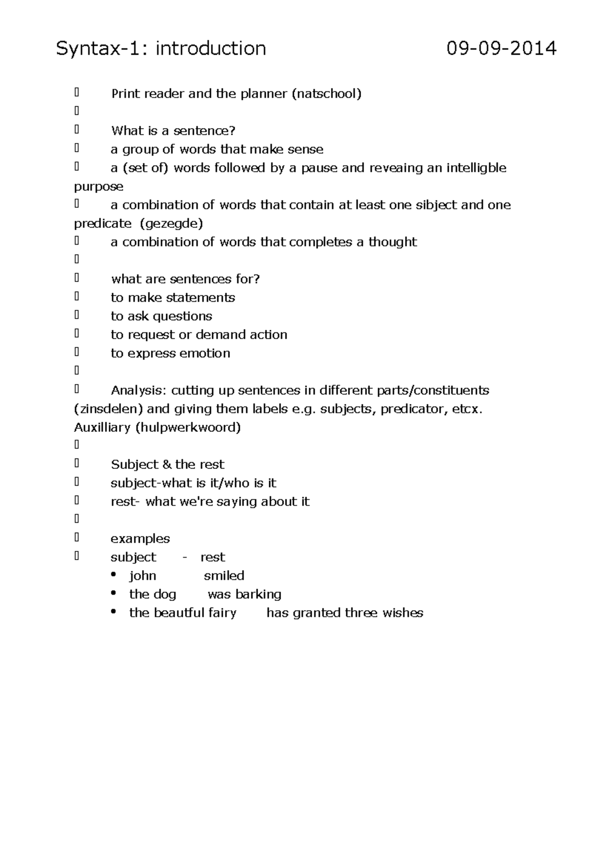 Lecture Notes Grammar I Syntax I Lecture 1 Syntax 1