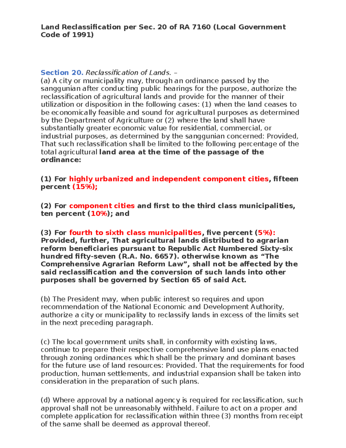 Land Reclassification - 20 of RA 7160 (Local Government Code of 1991 ...