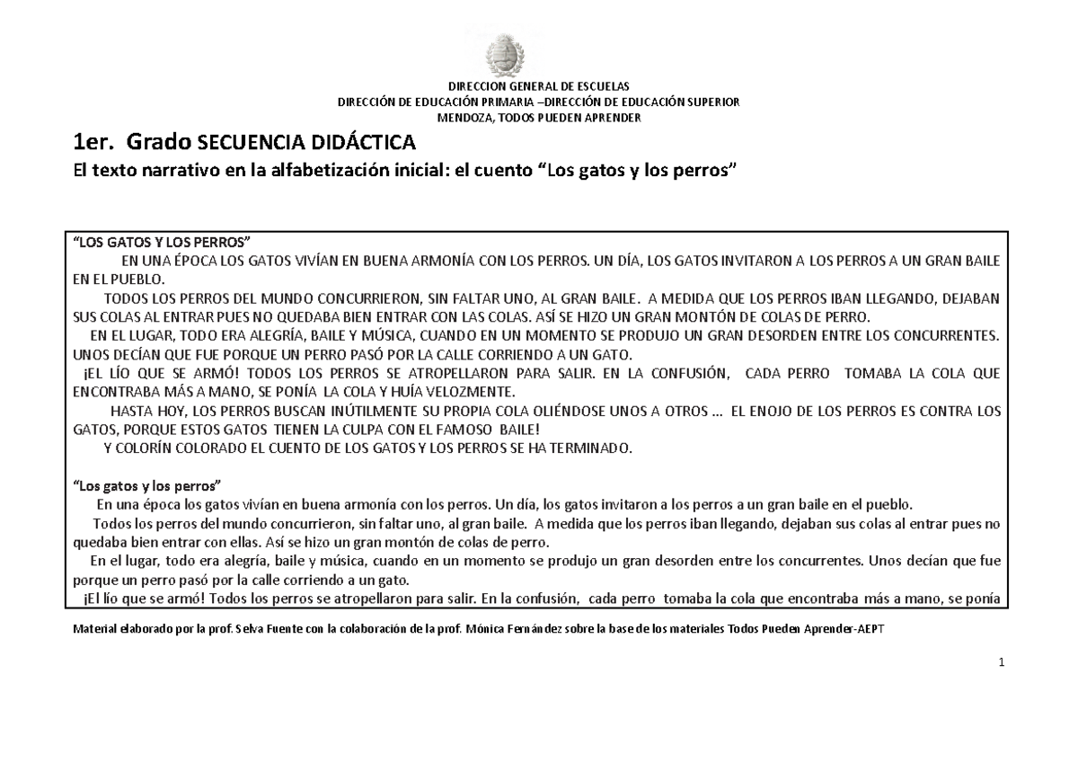 Los gatos y los perros 1er grado Finalrecup - DIRECCIÓN DE EDUCACIÓN ...