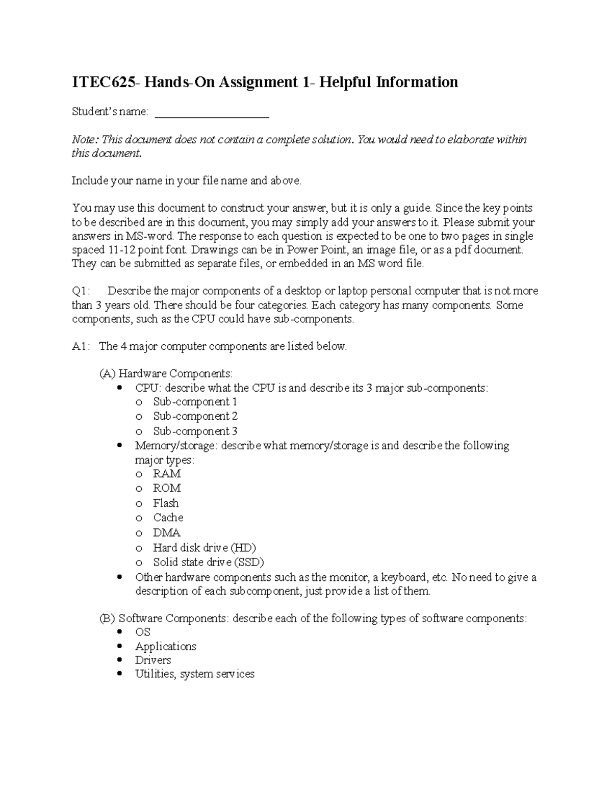 ITEC625-Hands-On-1-Details Ver3 - ITEC625- Hands-On Assignment 1- Helpful Information Student’s ...