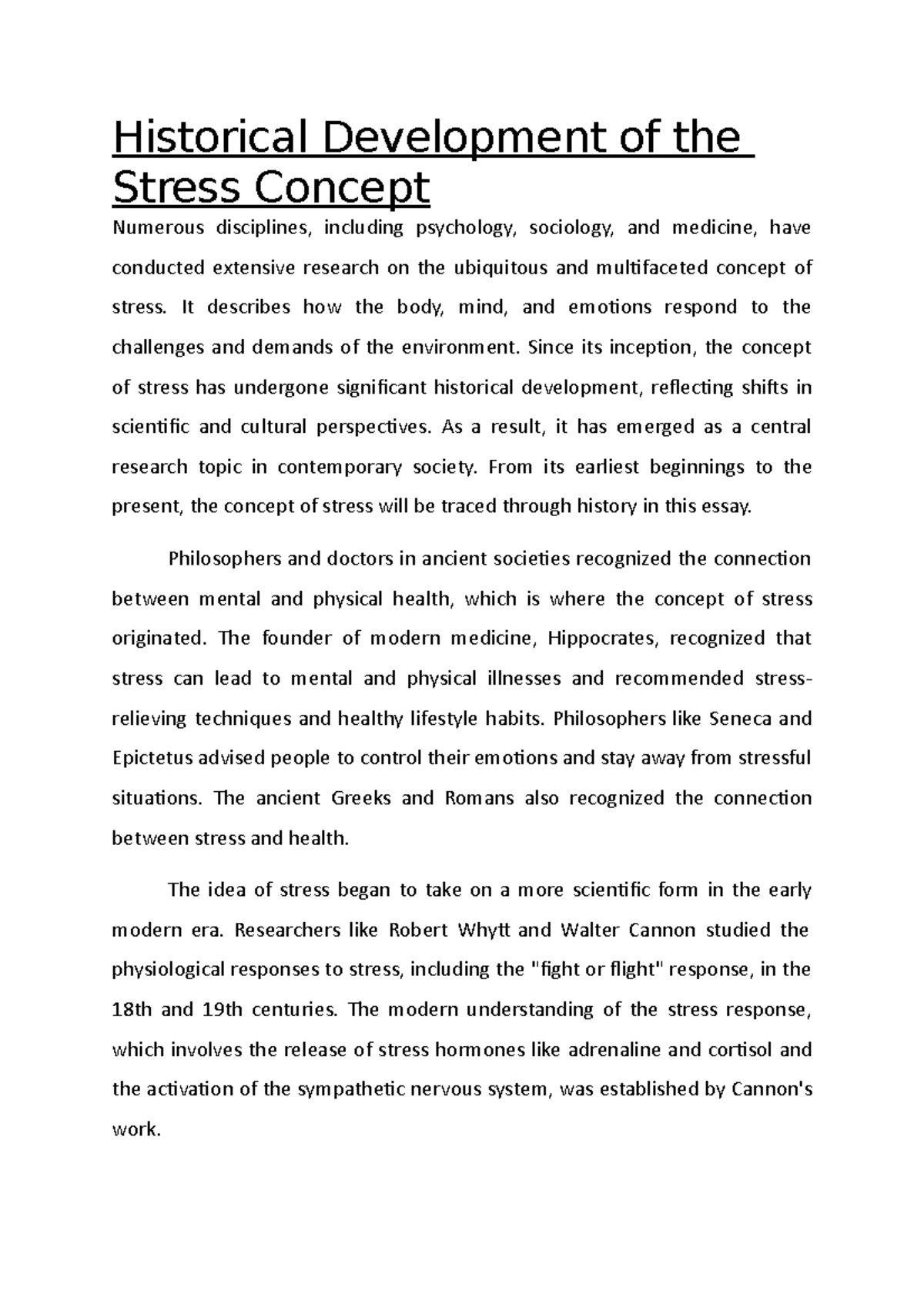Historical Development of the Stress Concept - Historical Development ...