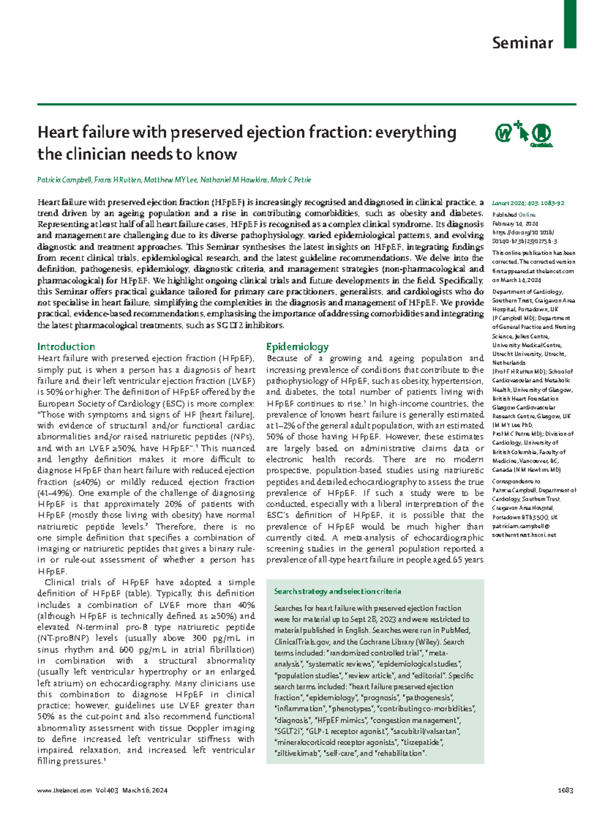 Heart failure with preserved ejection fraction everything the clinician ...