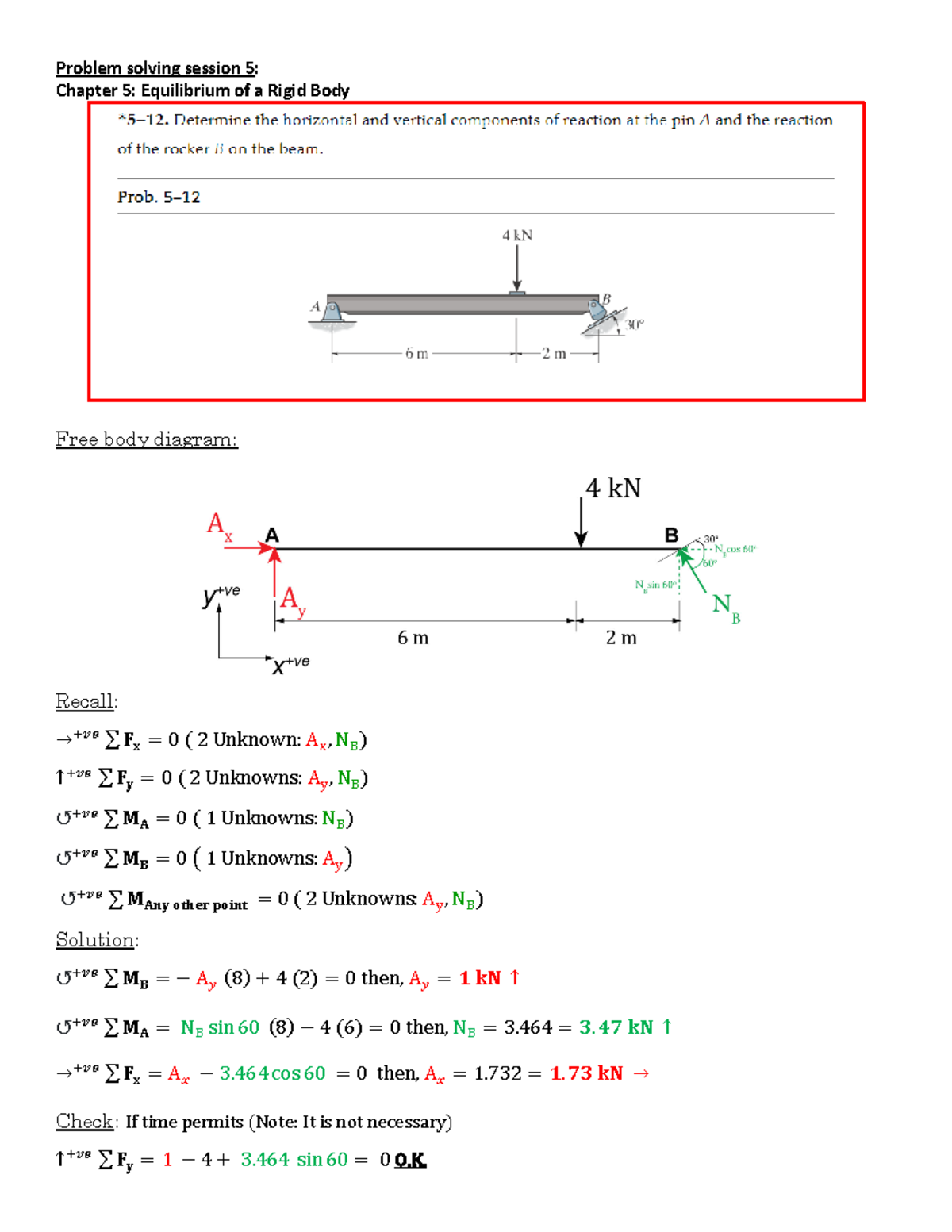 Problem solving session 5 (09022022) - Problem solving session 5: Chapter 5: Equilibrium of a ...