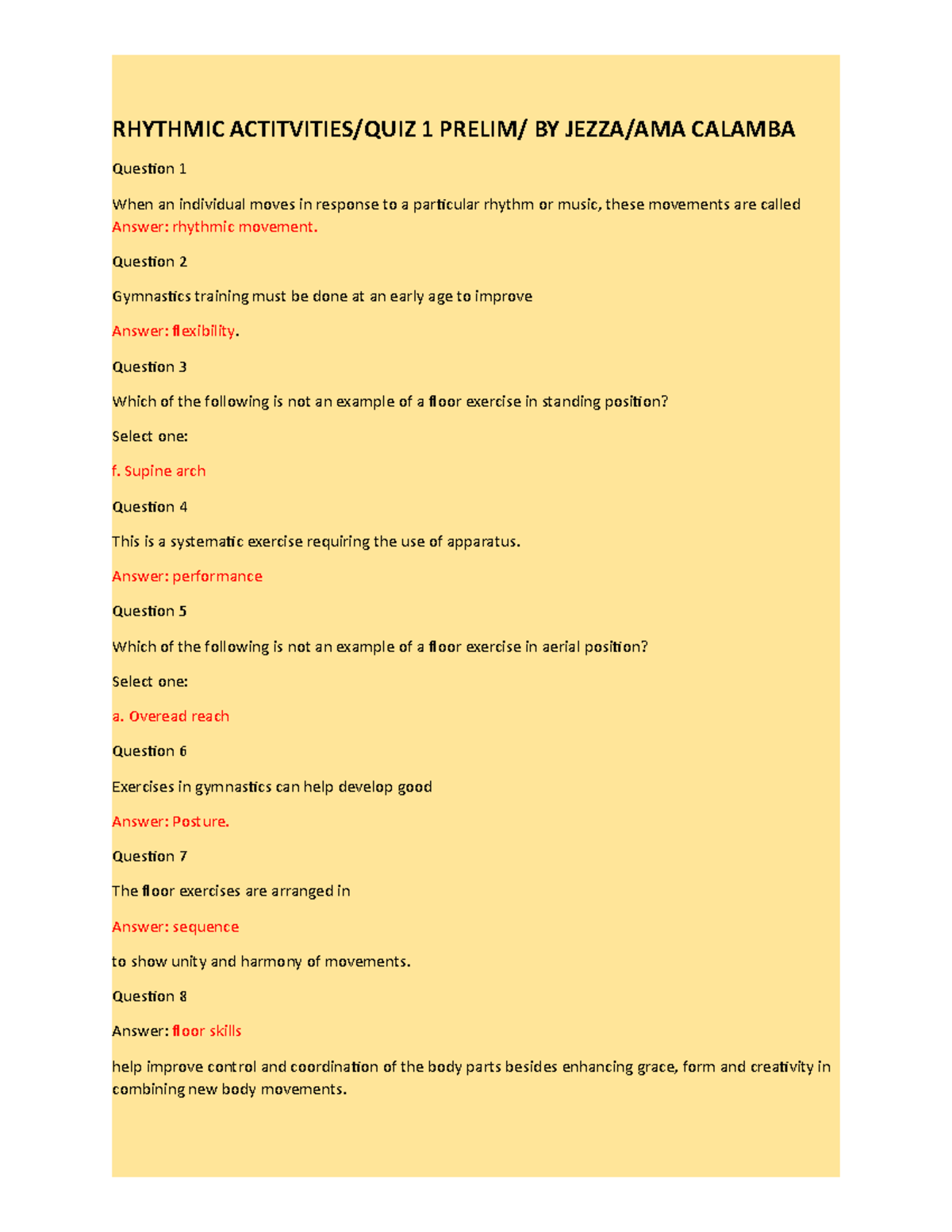 Rhythmic Activities QUIZ 1 to Prelim BY Jezza Amacalamba 1 - RHYTHMIC ...