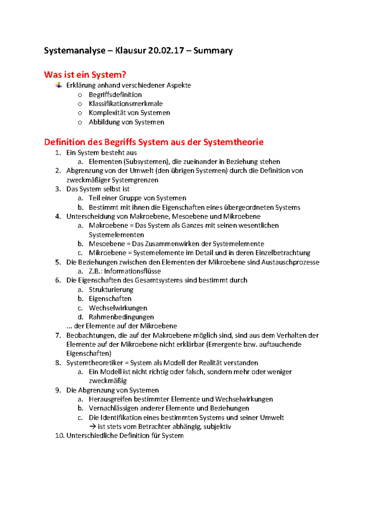 Systemanalyse Zusammenfassung - Systemanalyse Klausur 20.02 Summary Was ...
