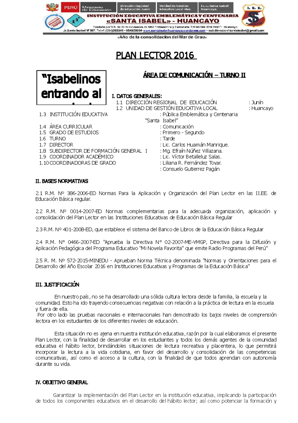 Plan lector 2016 - LECTURAS - BREVES - TRABAJOS - PLAN LECTOR 2016 ÁREA DE COMUNICACIÓN – TURNO ...