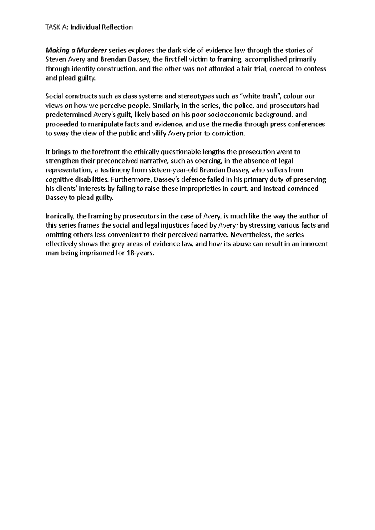 Task A- Individual Critical Reflection - TASK A: Individual Reflection ...