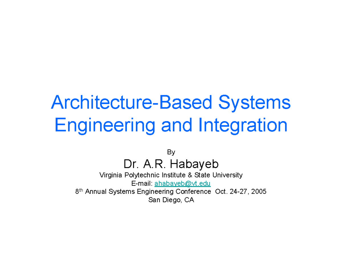 Habayeb - Architecture-Based Systems Engineering and Integration ...