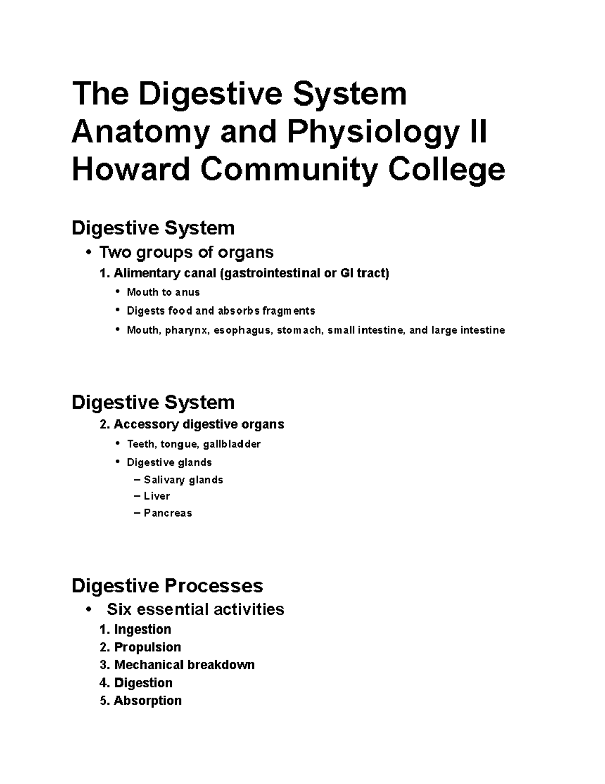 The Digestive System Anatomy and Physiology II Howard Community College ...