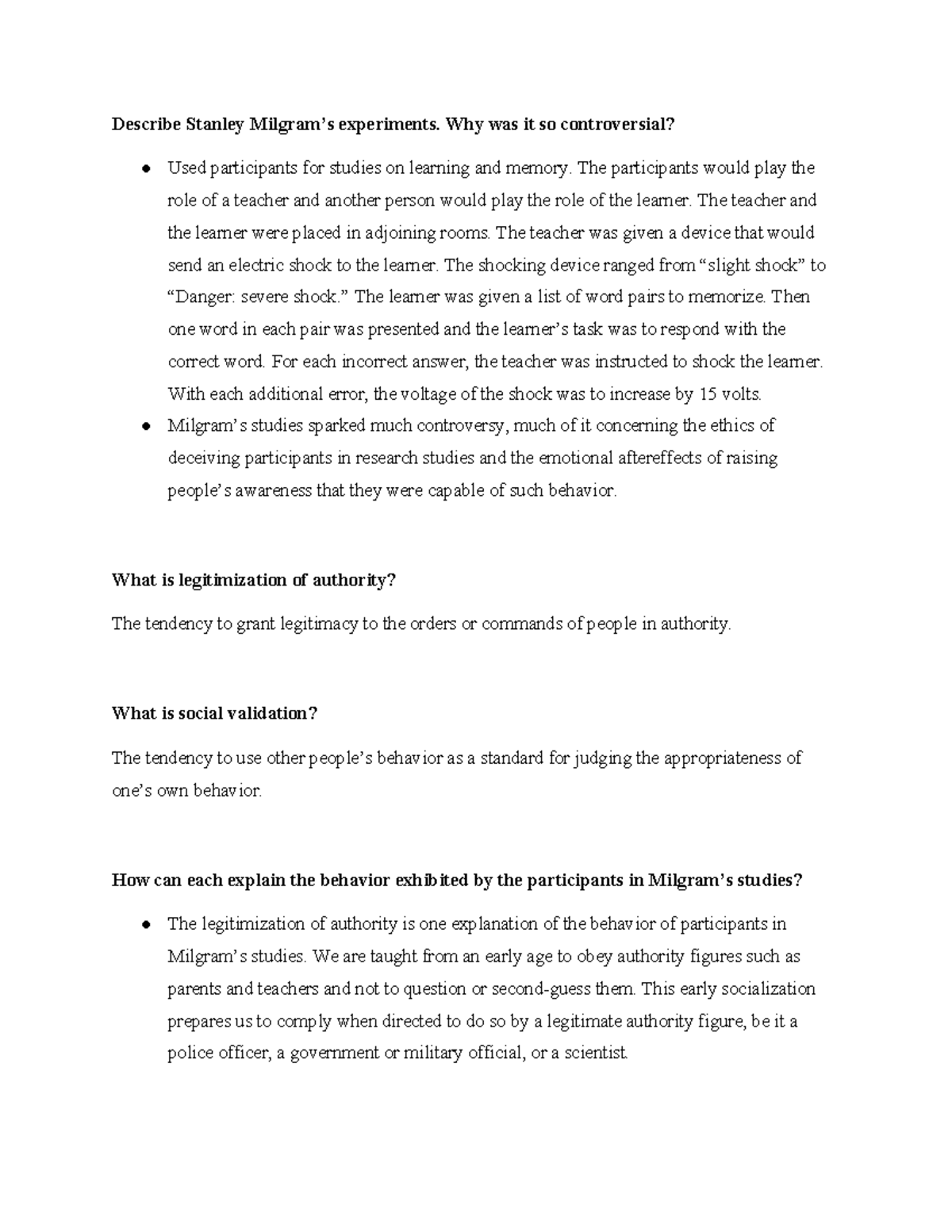 PSYC 1301 E3-18 - Stanley Milgram’s experiments - Describe Stanley ...