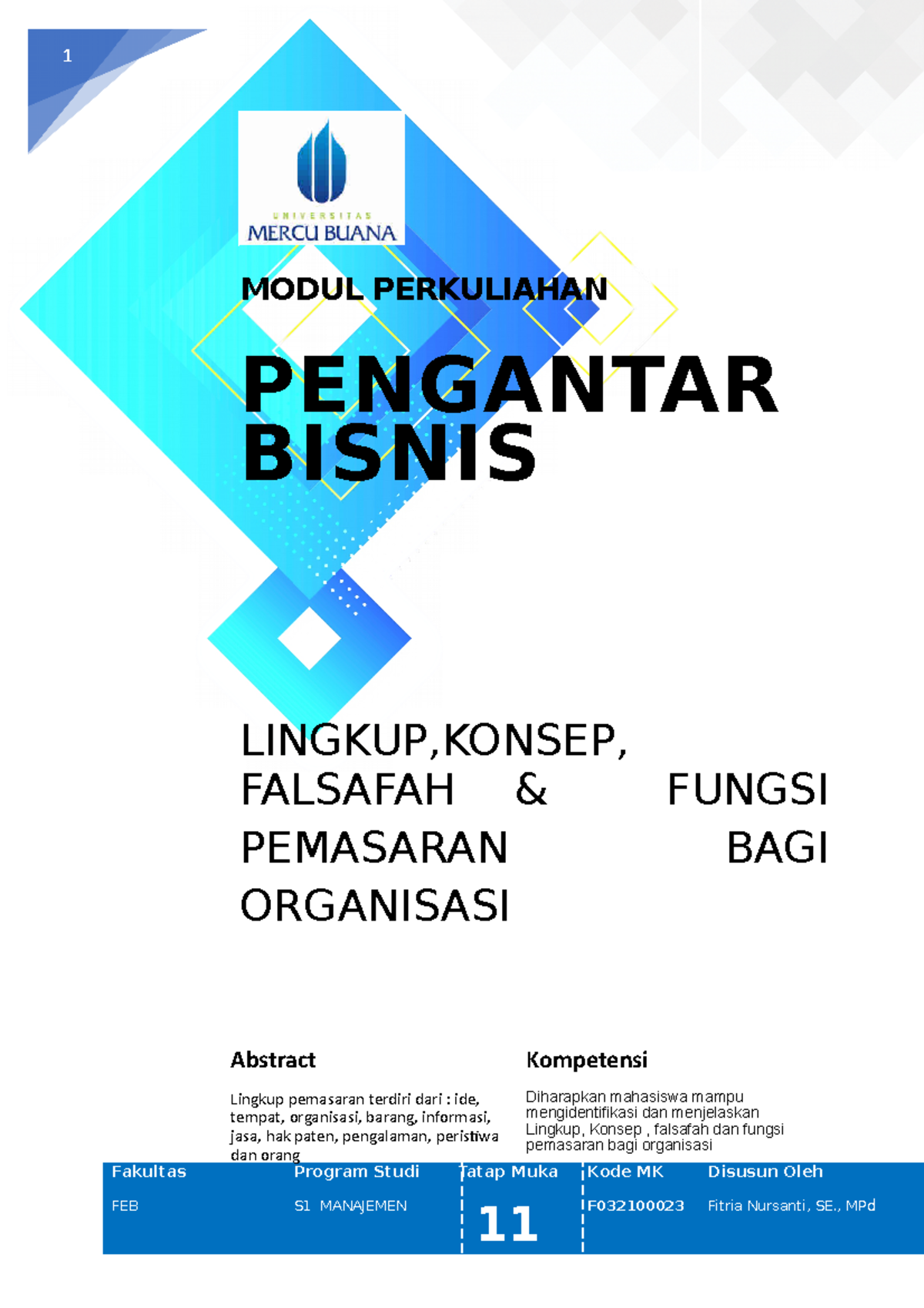 Modul Penbis MGT Fitria TM 11 - 1 MODUL PERKULIAHAN PENGANTAR BISNIS ...