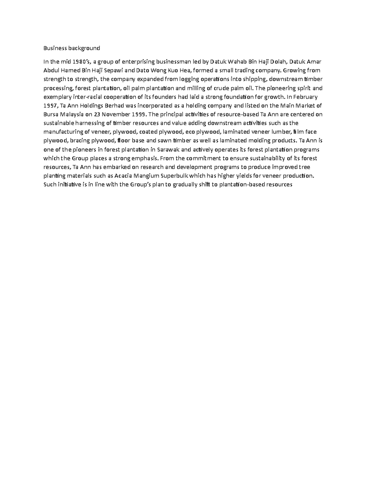 Business background - Summary - Business background In the mid 1980’s ...