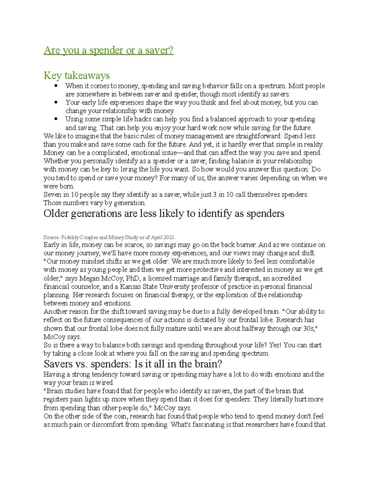 Are you a spender or a saver - Most people are somewhere in between ...