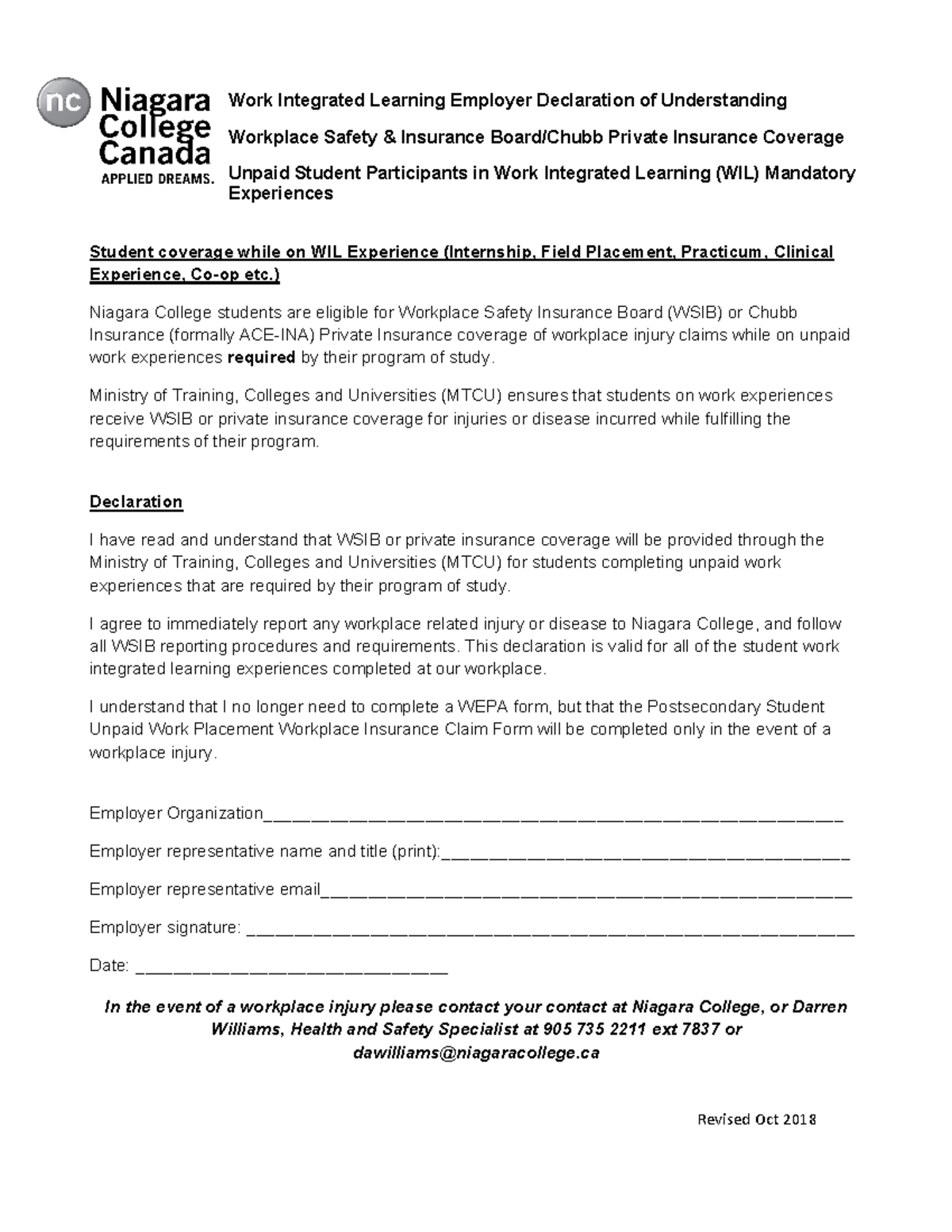 2023 Internship Insurance Employer Declaration of Understanding ...